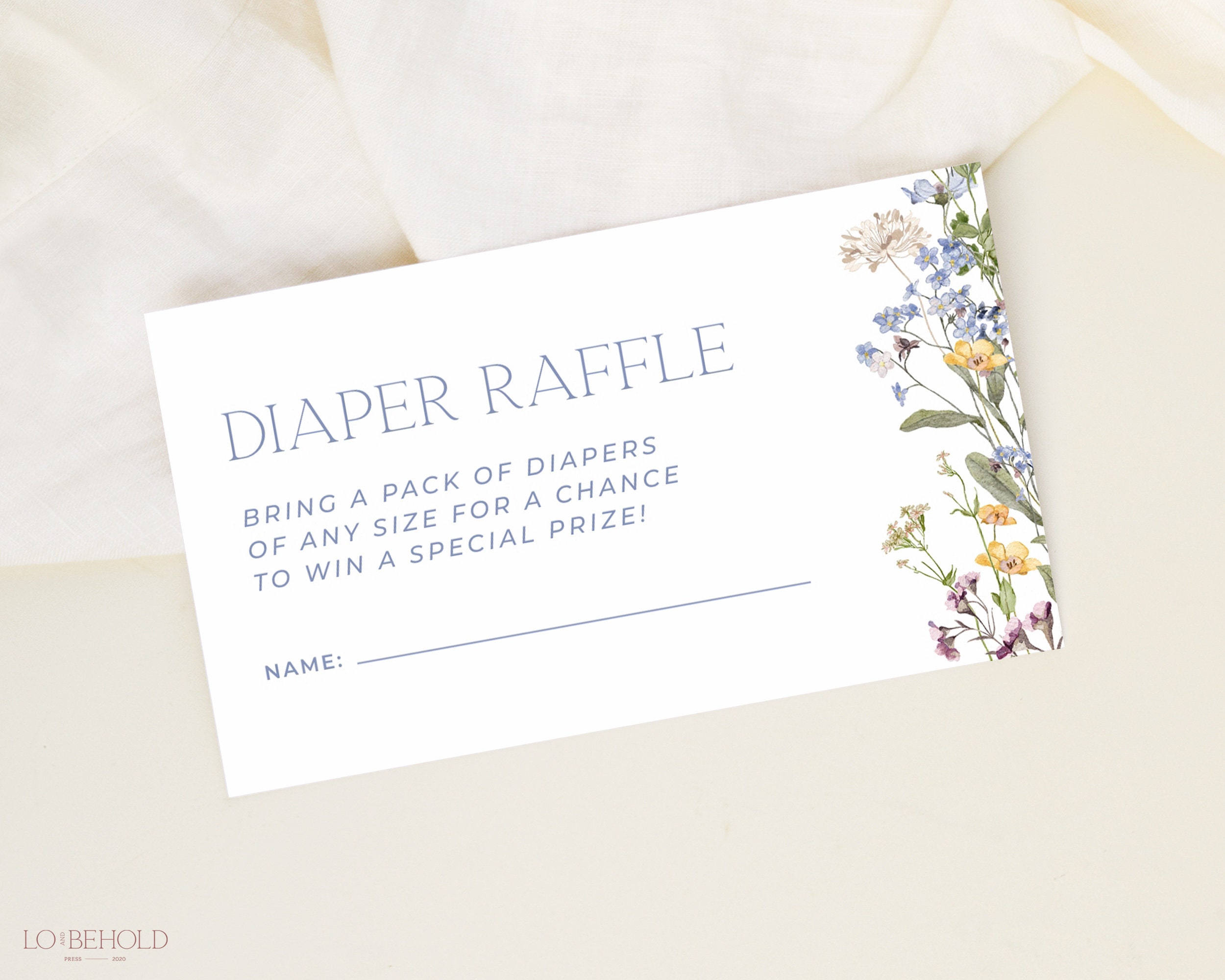 Wildflower Diaper Raffle Ticket Template Blue Floral Baby - Etsy
