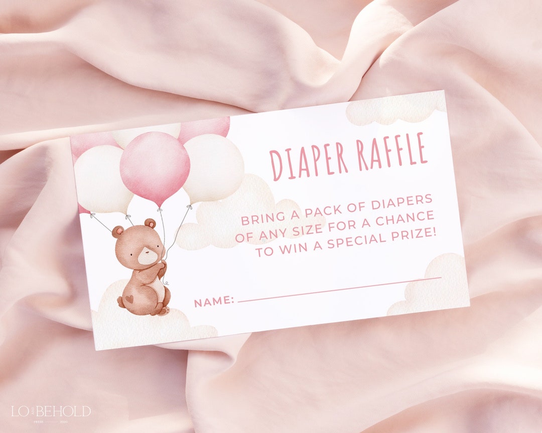 TEDDY | Pink Bear Diaper Raffle Ticket Template Download Baby Shower ...