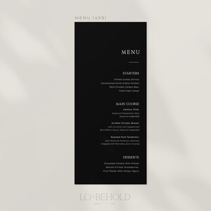 MIDNIGHT | Minimalist Wedding Menu Template DIY Instant Download Simple ...