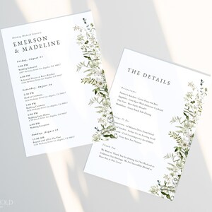 Wedding Itinerary Template, Printable Minimalist Greenery Wedding ...