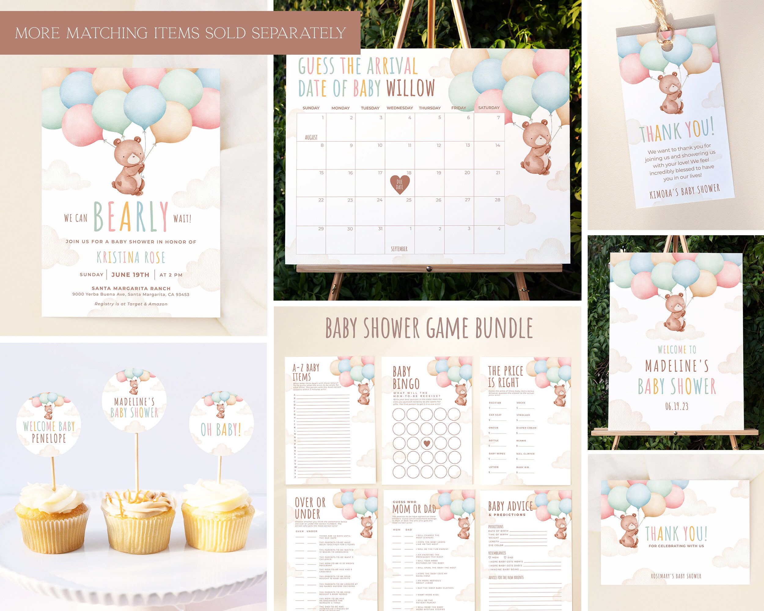TEDDY | 15 Baby Shower Games Bundle Bear With Balloon Baby Shower ...
