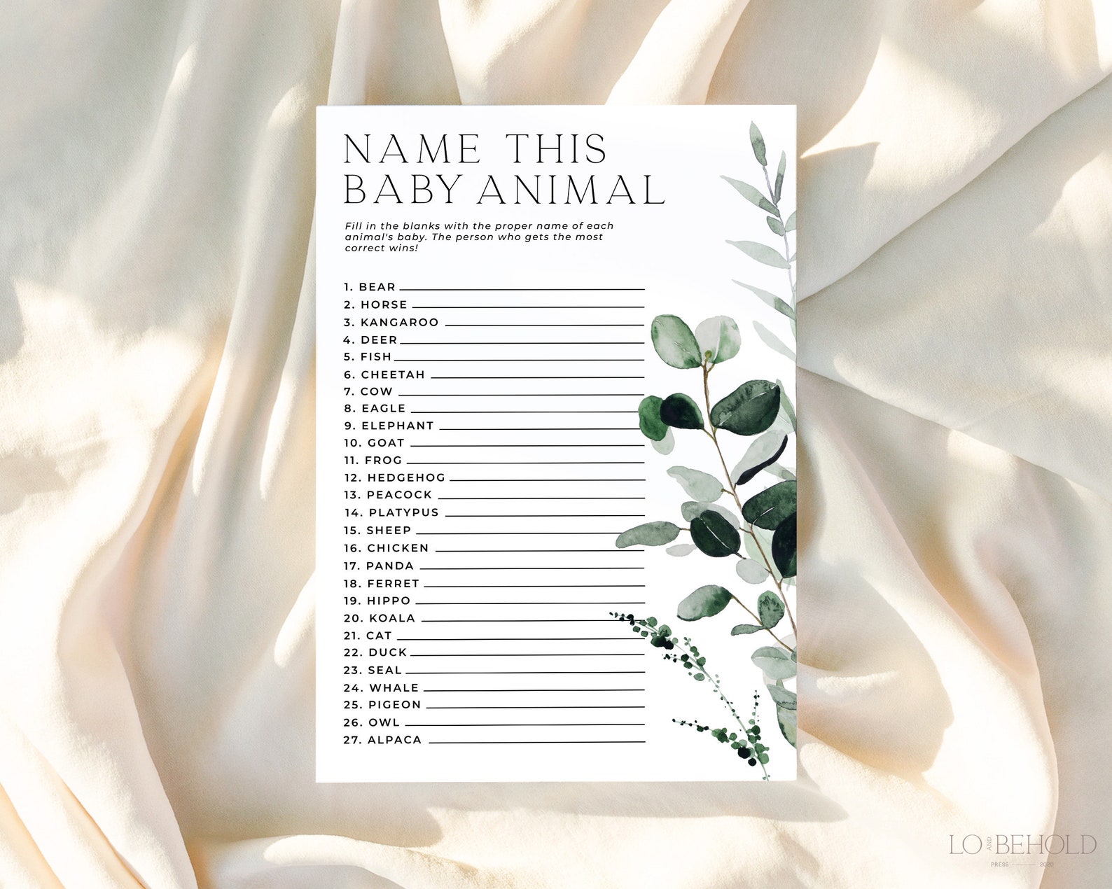 CYPRESS | Name the Baby Animal Baby Shower Game Template Download ...