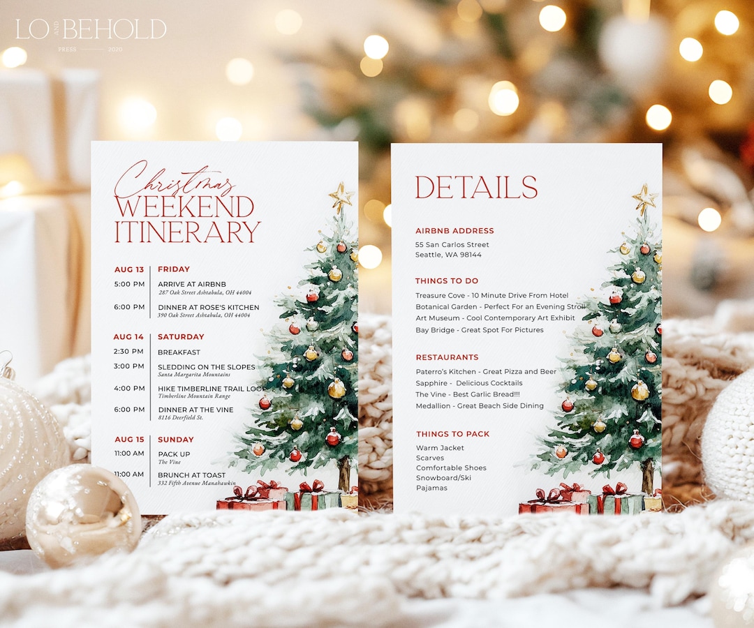 Editable Christmas Weekend Itinerary Template, Holiday Travel Schedule ...