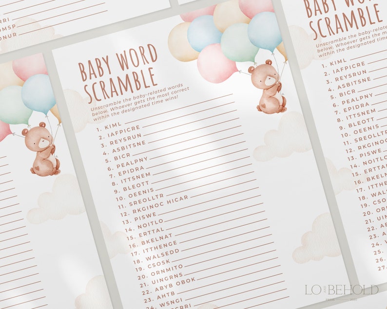 TEDDY | Baby Word Scramble Game Editable Template DIY Instant Download ...