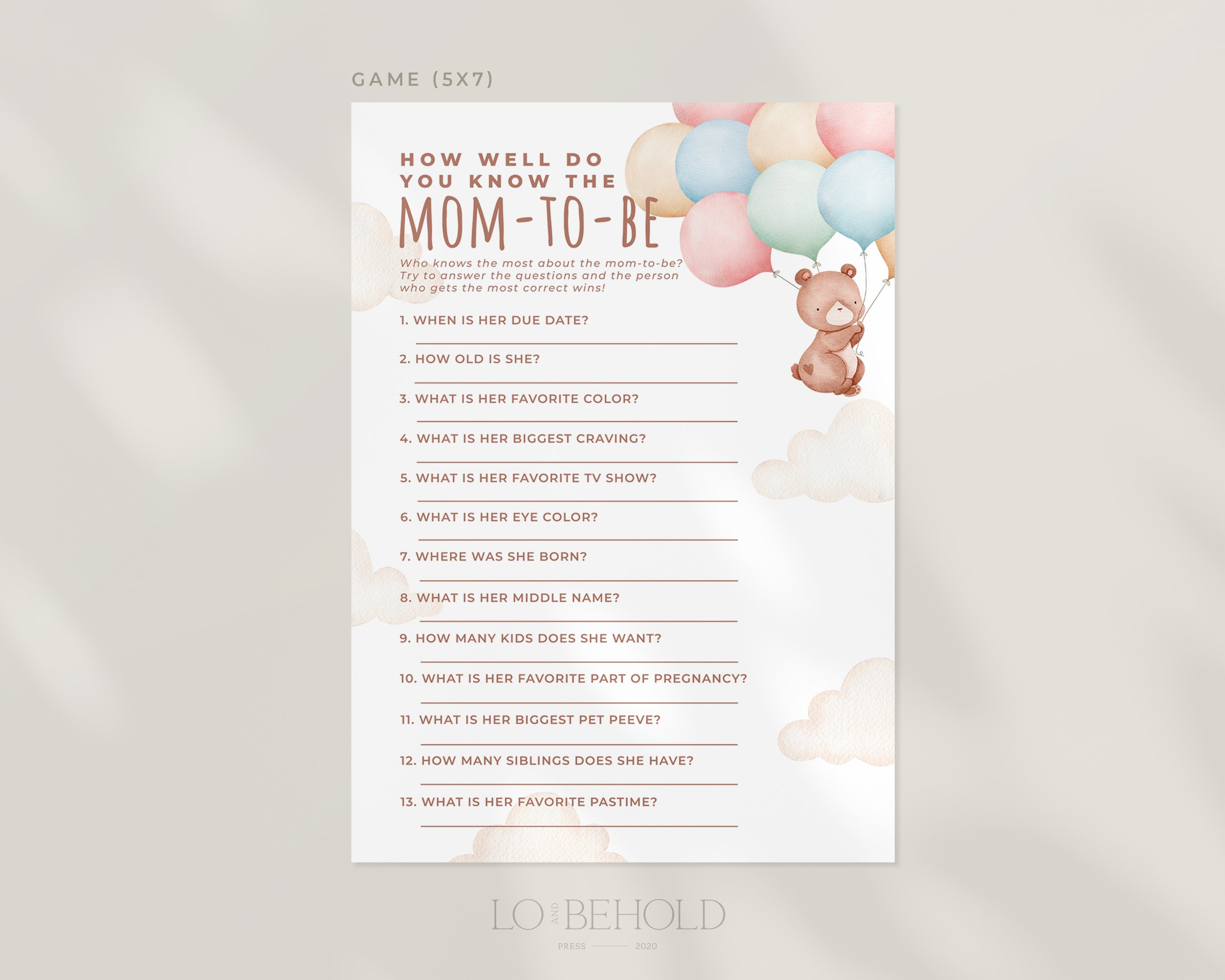 TEDDY Who Knows Mommy Best Baby Shower Game Editable - Etsy