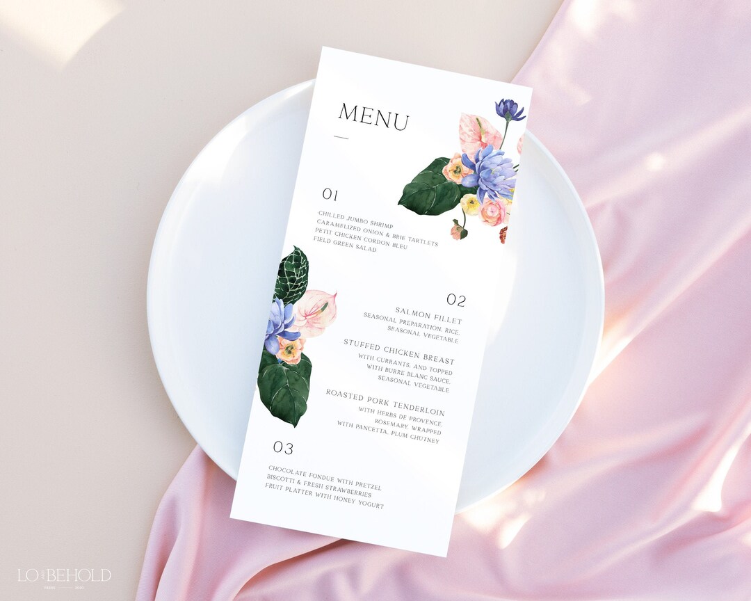 HOPE | Wedding Menu Template Elegant Floral Editable Template Instant ...