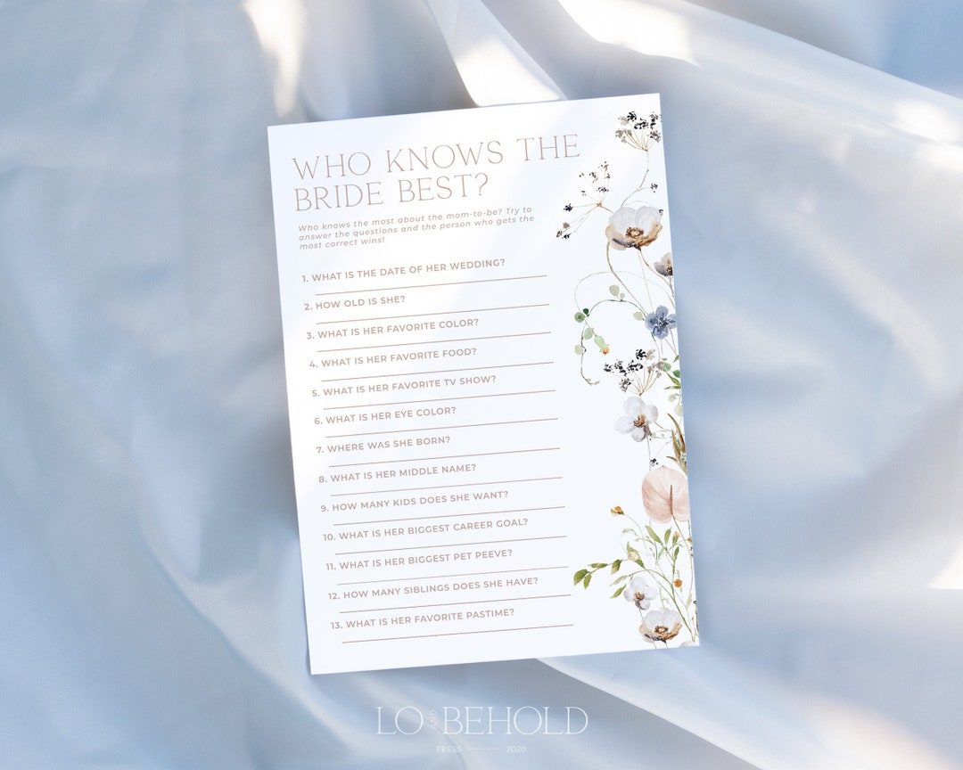 ENCHANTED | Who Knows the Bride Best Bridal Shower Game Editable ...