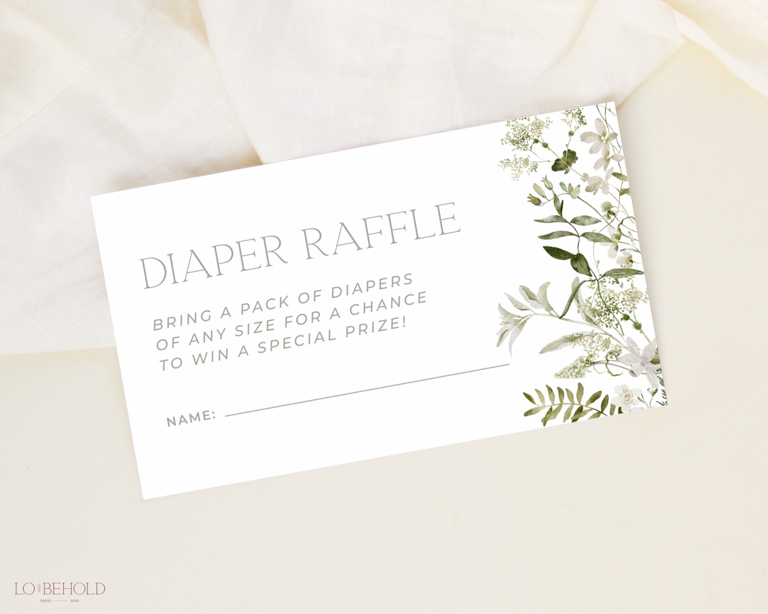 Diaper Raffle Ticket Template, Greenery Printable Baby Shower Raffle ...