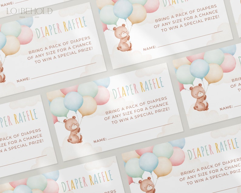 TEDDY Bear Diaper Raffle Ticket Baby Shower Template | Etsy