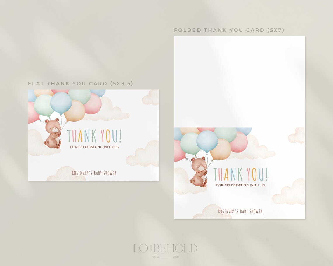 TEDDY Bear Thank You Card Template Baby Shower Baby Bear - Etsy