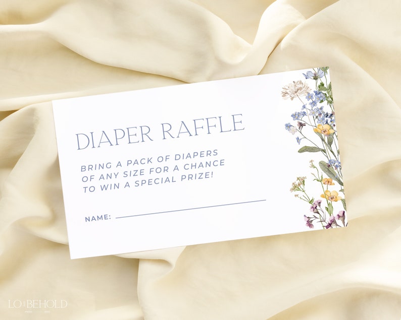 Wildflower Diaper Raffle Ticket Template Blue Floral Baby - Etsy