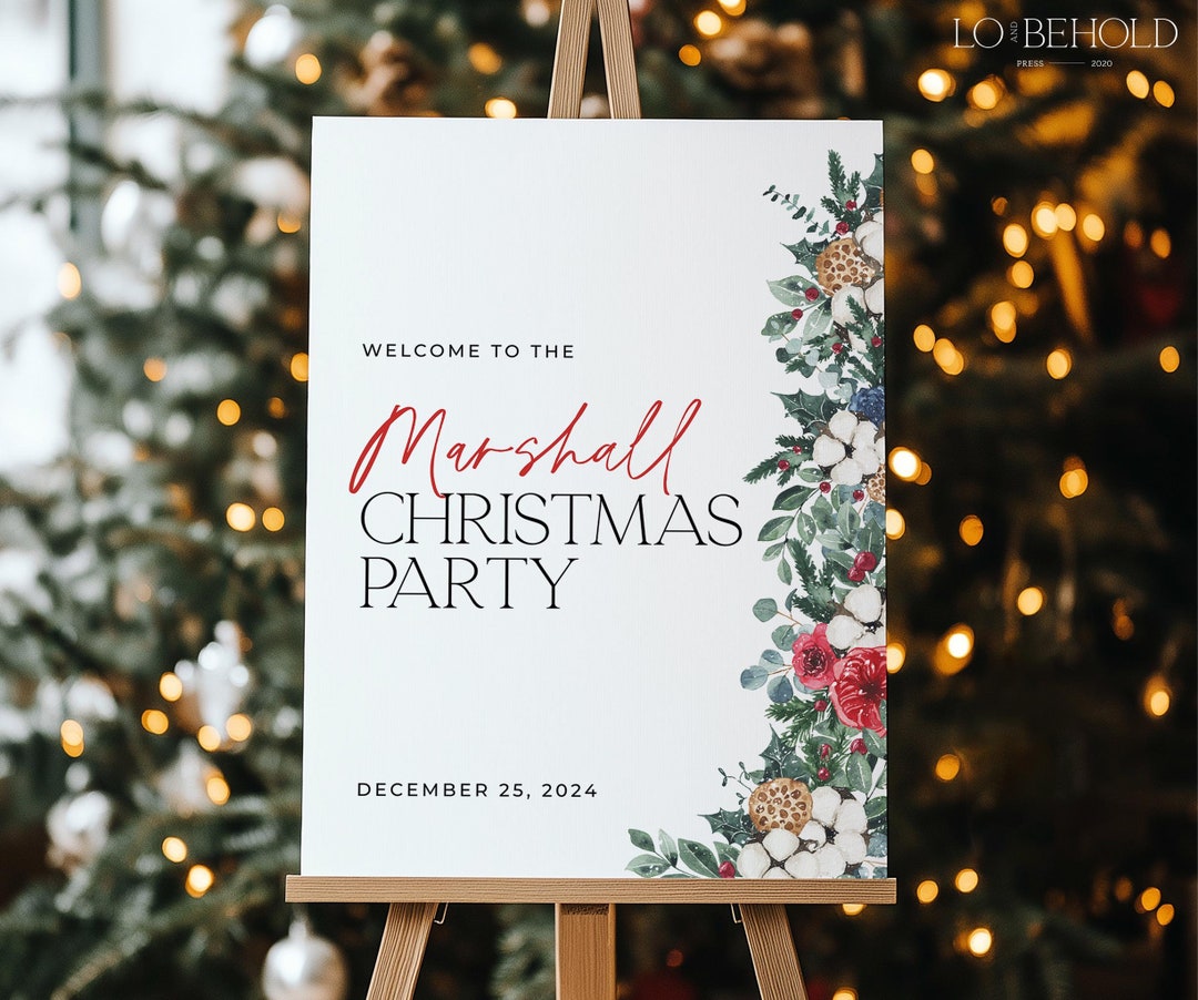 Editable Christmas Party Welcome Sign, Custom Holiday Party Sign ...