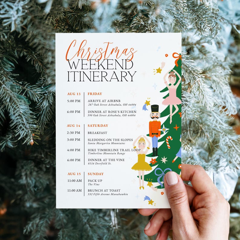 Editable Christmas Weekend Itinerary Template, Holiday Travel Planner ...