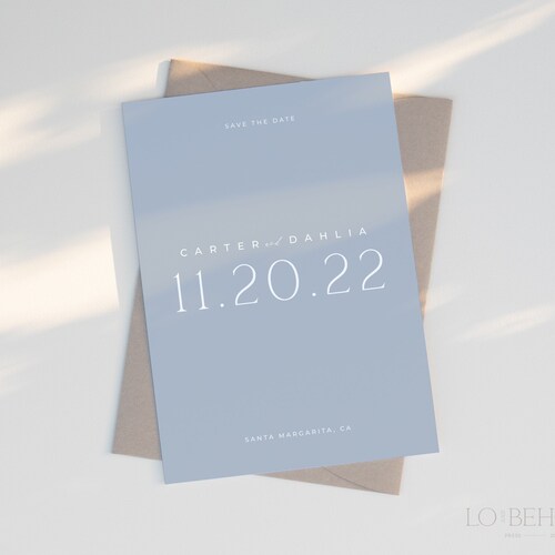 Dusty Blue Wedding Save the Date Template Classic Modern - Etsy