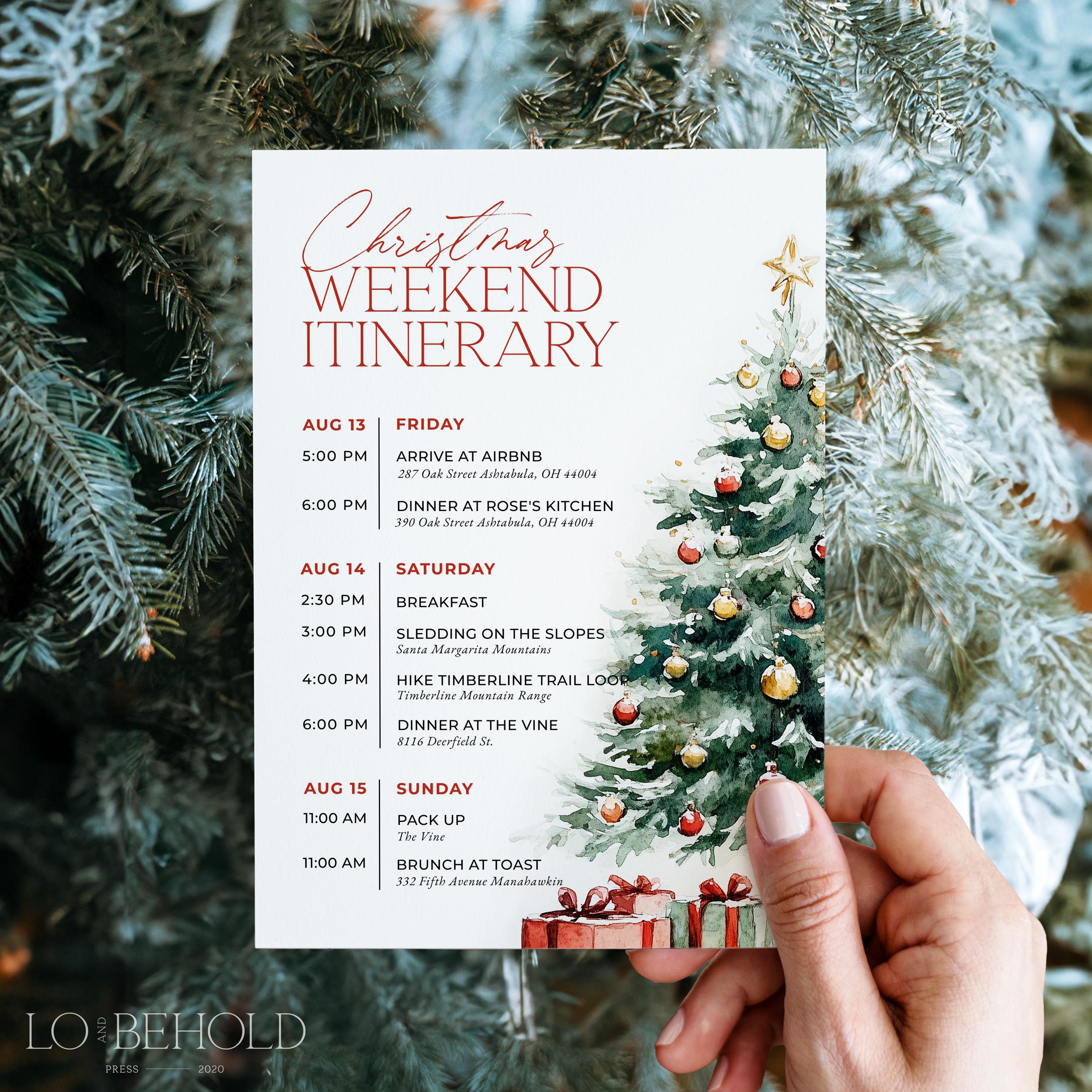 Editable Christmas Weekend Itinerary Template, Holiday Travel Schedule ...