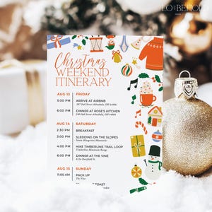 Editable Christmas Weekend Itinerary Template, Holiday Trip Planner ...