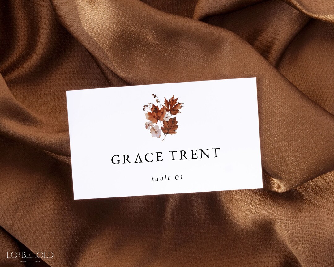 Minimalist Fall Place Card Editable Template, Modern Autumn Wedding ...