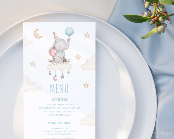 DREAM Elephant Menu Template Download Baby Elephant Baby | Etsy