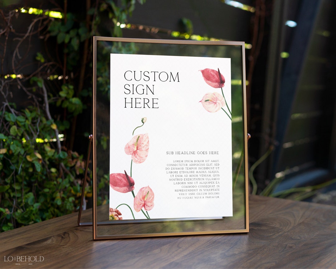 Pink Floral Custom Sign Template, Minimalist Spring Wedding Custom ...