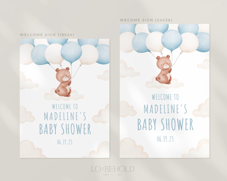 TEDDY | Blue Bear Baby Shower Welcome Sign Template Teddy Bear Baby ...