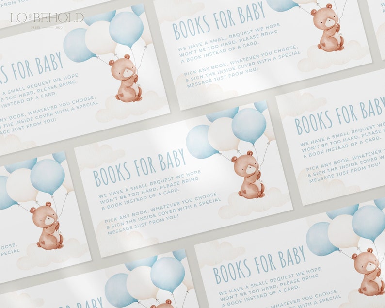 TEDDY | Blue Bear Books for Baby Card Template Baby Shower Bear With ...