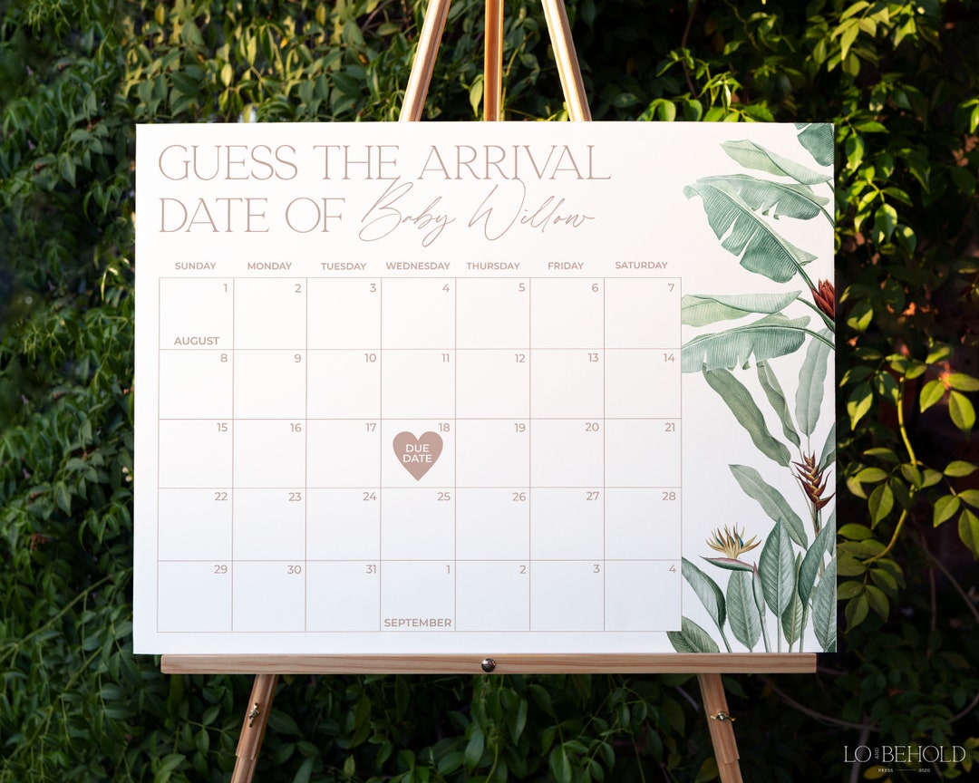 PARADISE | Minimal Baby Due Date Calendar Sign Baby Shower Editable ...