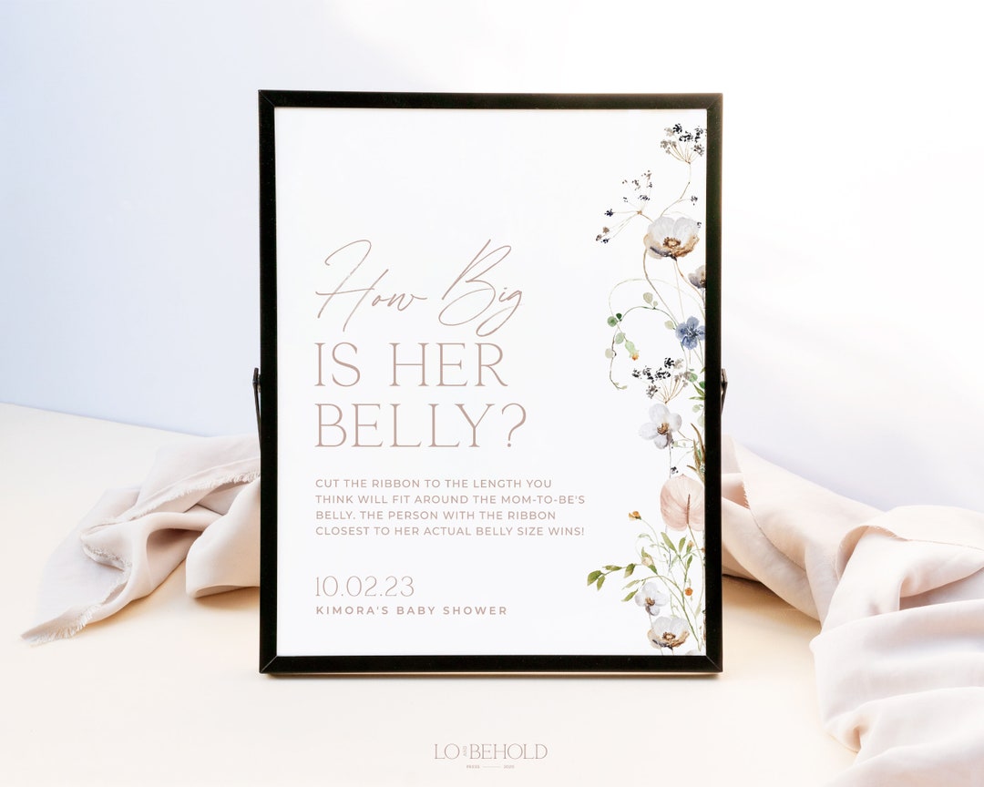 ENCHANTED | Minimal How Big is Her Belly Sign Baby Shower Game DIY ...