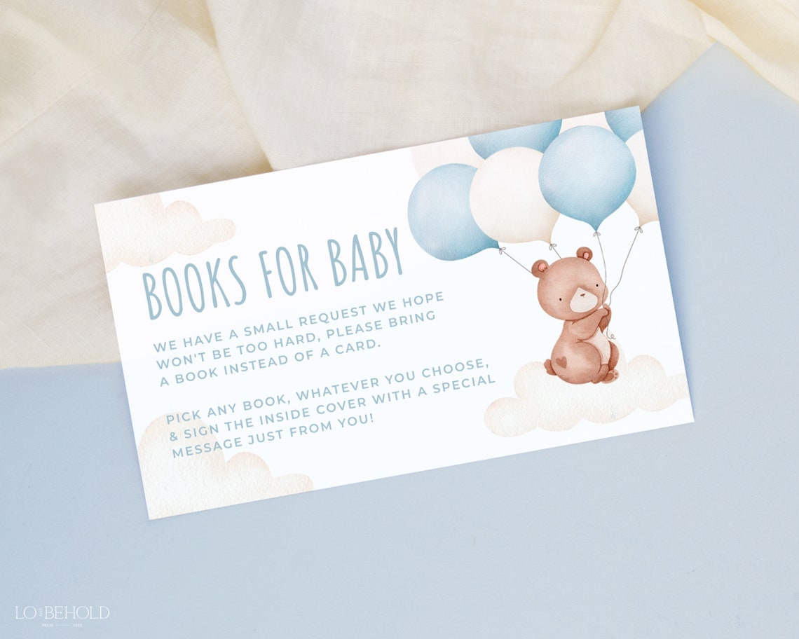 TEDDY | Blue Bear Books for Baby Card Template Baby Shower Bear With ...
