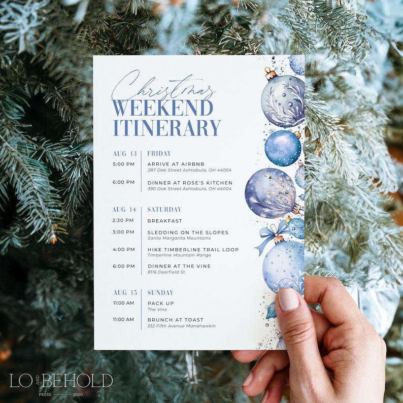 Editable Christmas Weekend Itinerary Template, Holiday Travel Plan ...