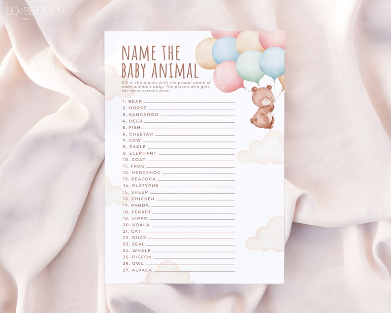 TEDDY | Name the Baby Animal Game Baby Shower Game Editable Template ...