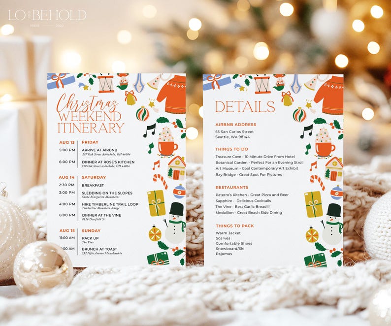 Editable Christmas Weekend Itinerary Template, Holiday Trip Planner ...