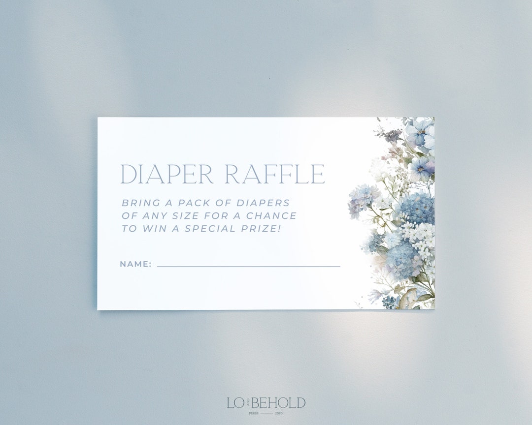 Blue Floral Diaper Raffle Ticket Template, Printable Minimalist ...