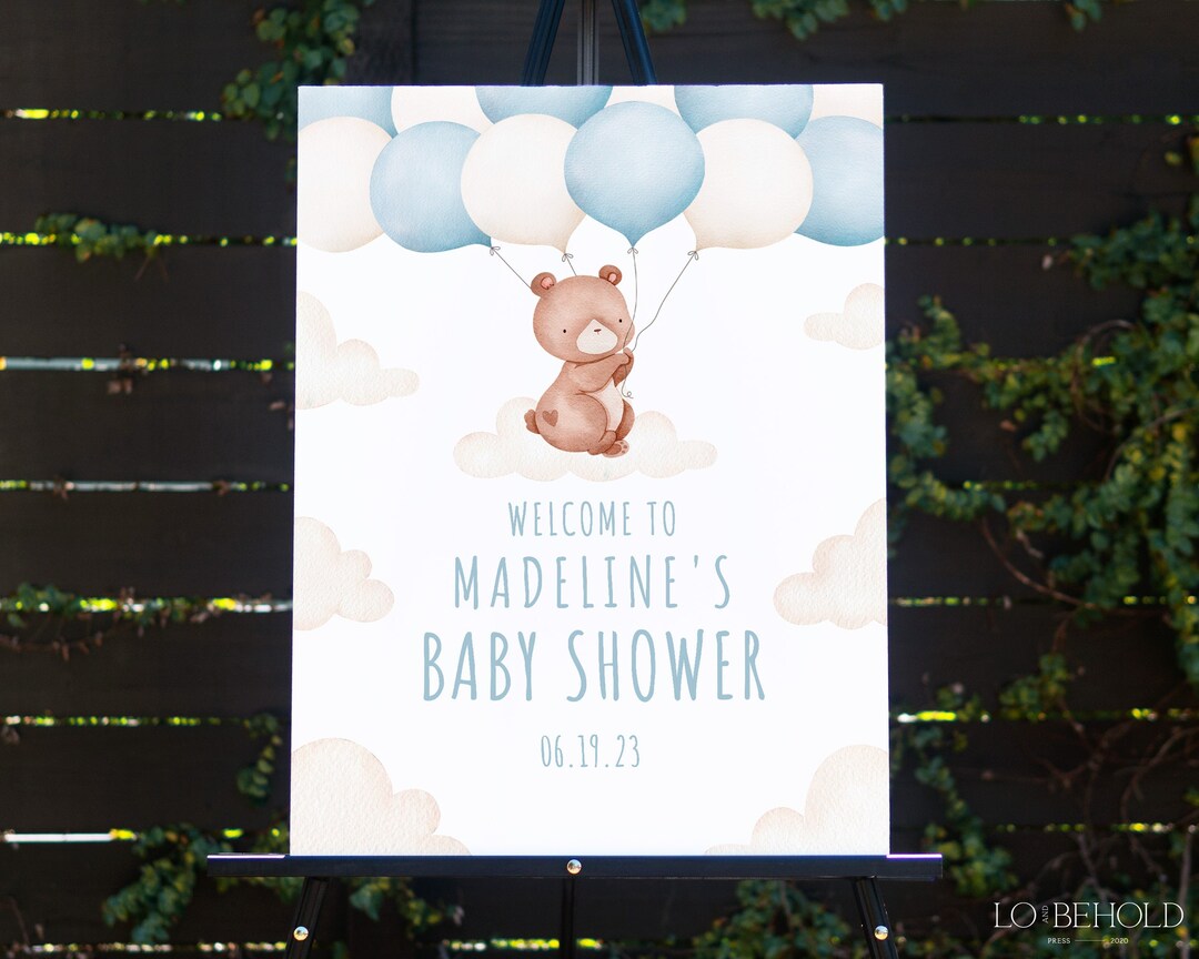 TEDDY | Blue Bear Baby Shower Welcome Sign Template Teddy Bear Baby ...