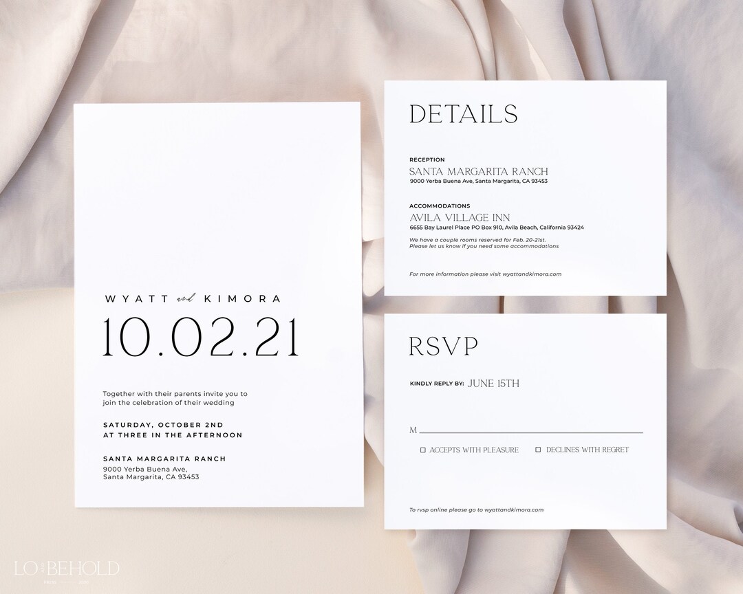 ALTAR | Minimalist Wedding Invitation Suite Template Set Elegant Modern ...