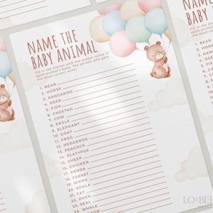 TEDDY | Name the Baby Animal Game Baby Shower Game Editable Template ...