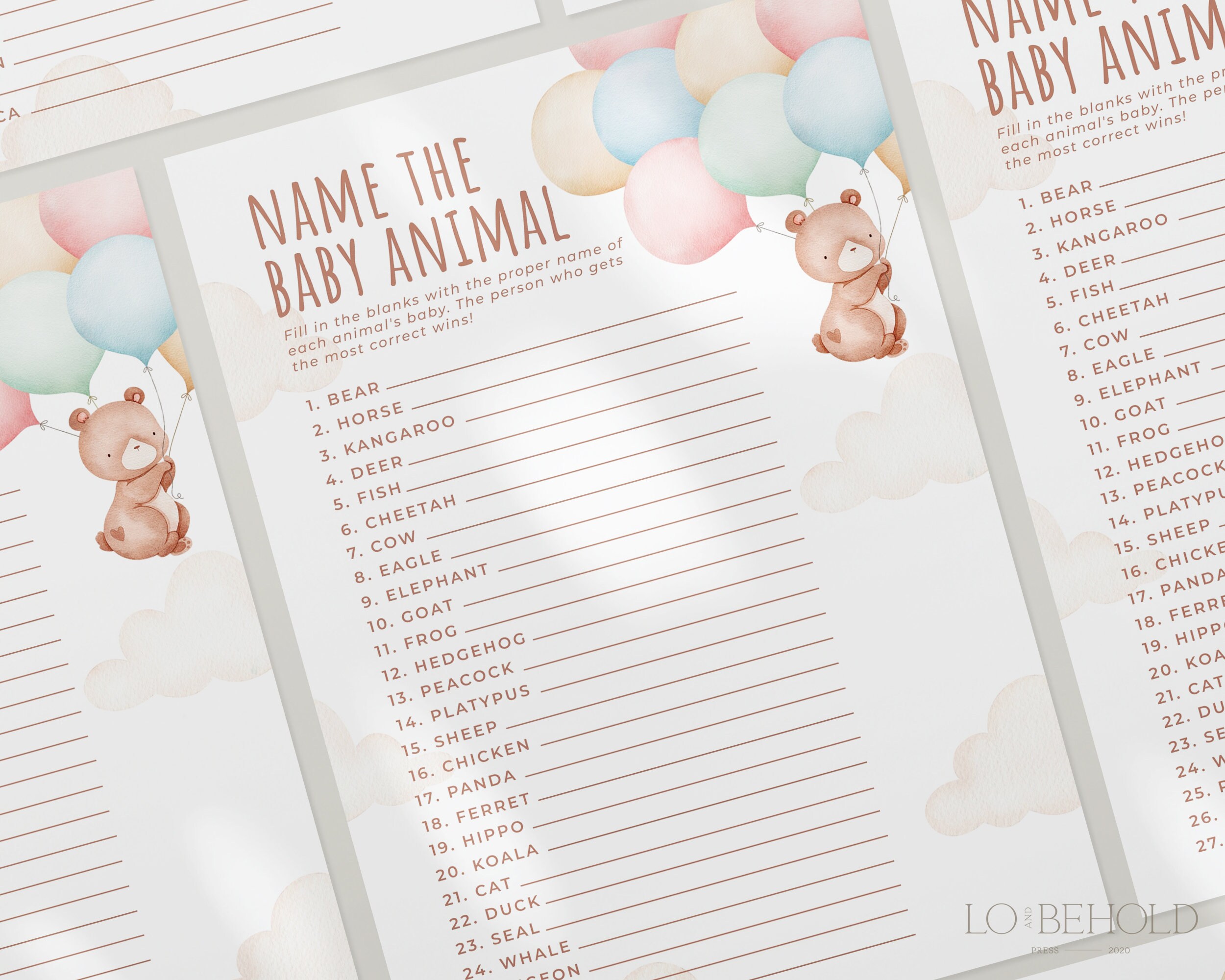 TEDDY Name the Baby Animal Game Baby Shower Game Editable - Etsy