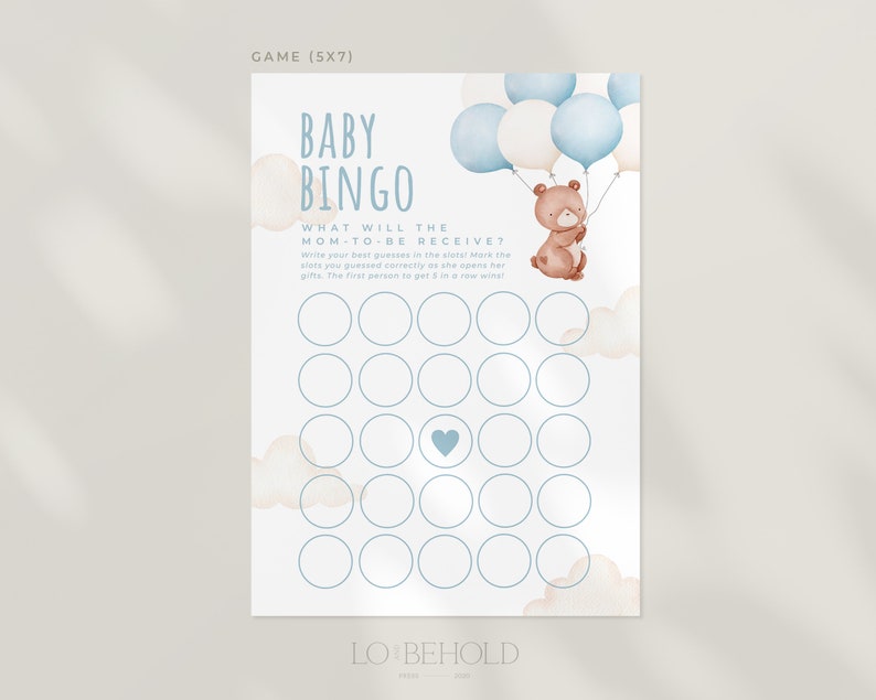 TEDDY Blue Bear Baby Bingo Game Template Download Bear With | Etsy