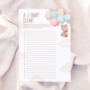TEDDY | A to Z Baby Shower Game Editable Template Teddy Bear With ...