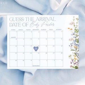 Minimalist Floral Baby Due Date Calendar Template, Baby Shower Editable ...