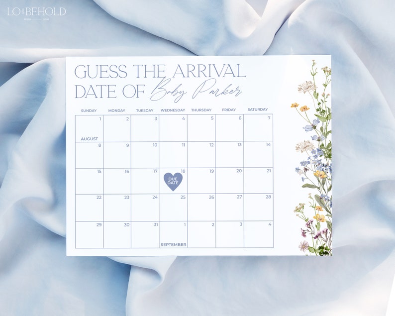 Minimalist Floral Baby Due Date Calendar Template Baby Shower - Etsy