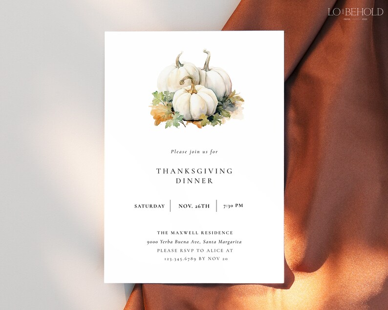 Minimalist Fall Invitation Template Download, Pumpkin Thanksgiving ...