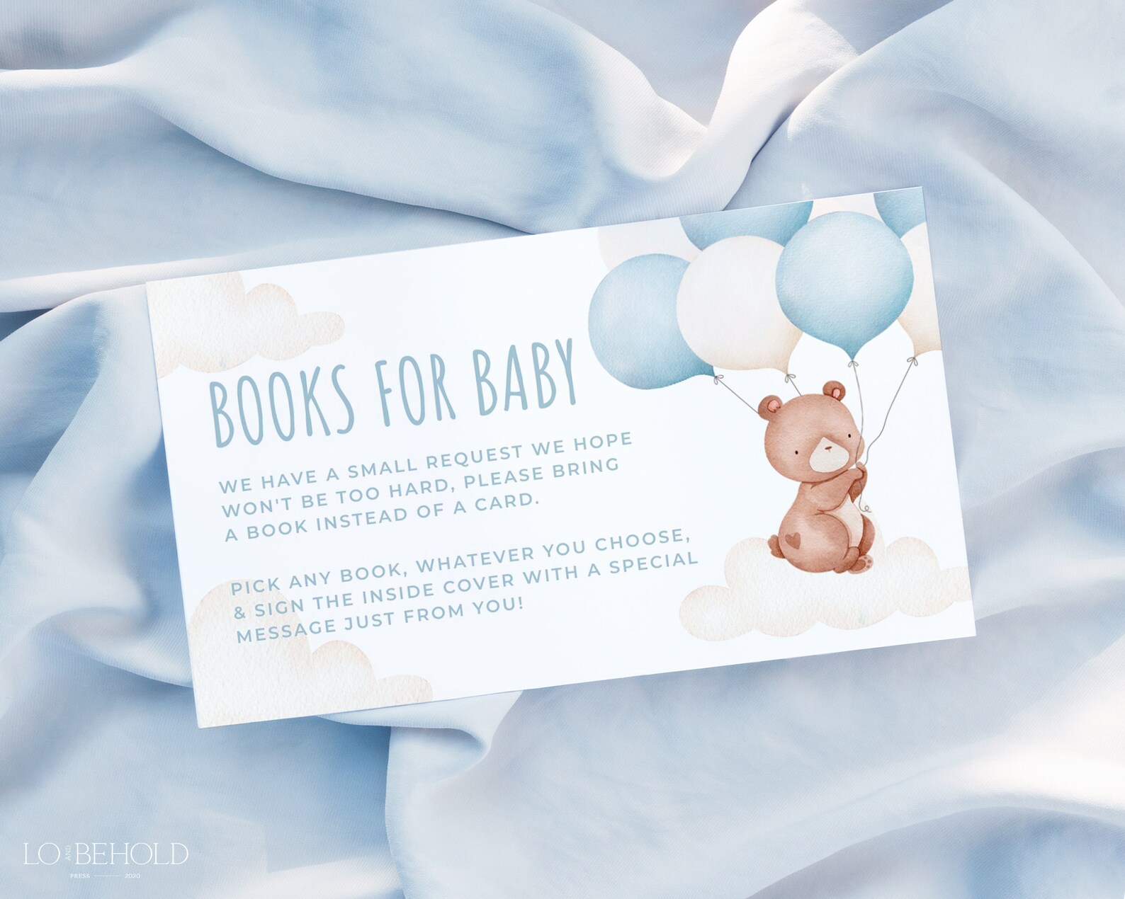 TEDDY | Blue Bear Books for Baby Card Template Baby Shower Bear With ...