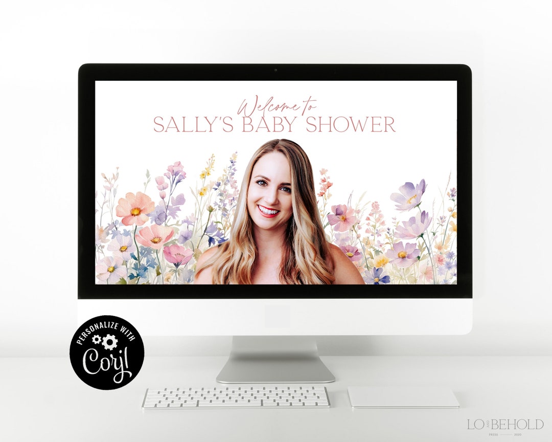 Wildflower Zoom Background Baby Shower, Virtual Baby Shower, Social ...