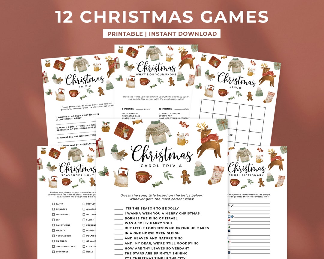 12 Christmas Games Bundle Template, Printable Christmas Party Games ...
