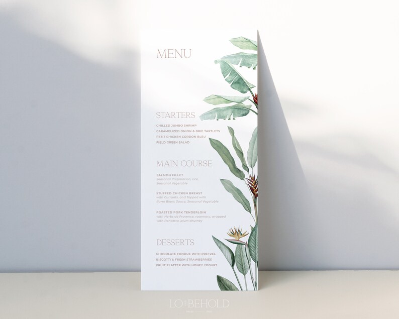 PARADISE Tropical Menu Template Editable Template Instant - Etsy