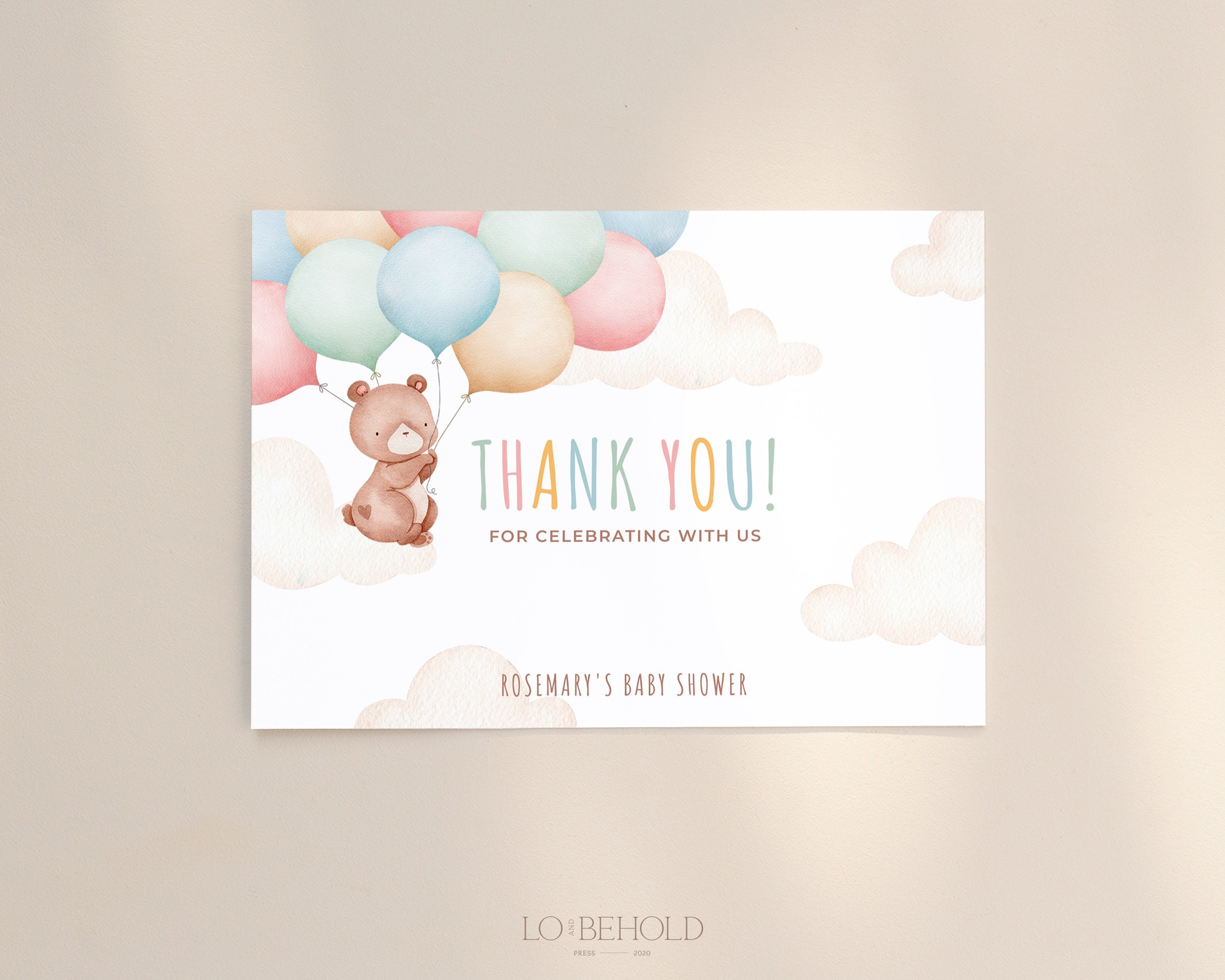 TEDDY Bear Thank You Card Template Baby Shower Baby Bear - Etsy