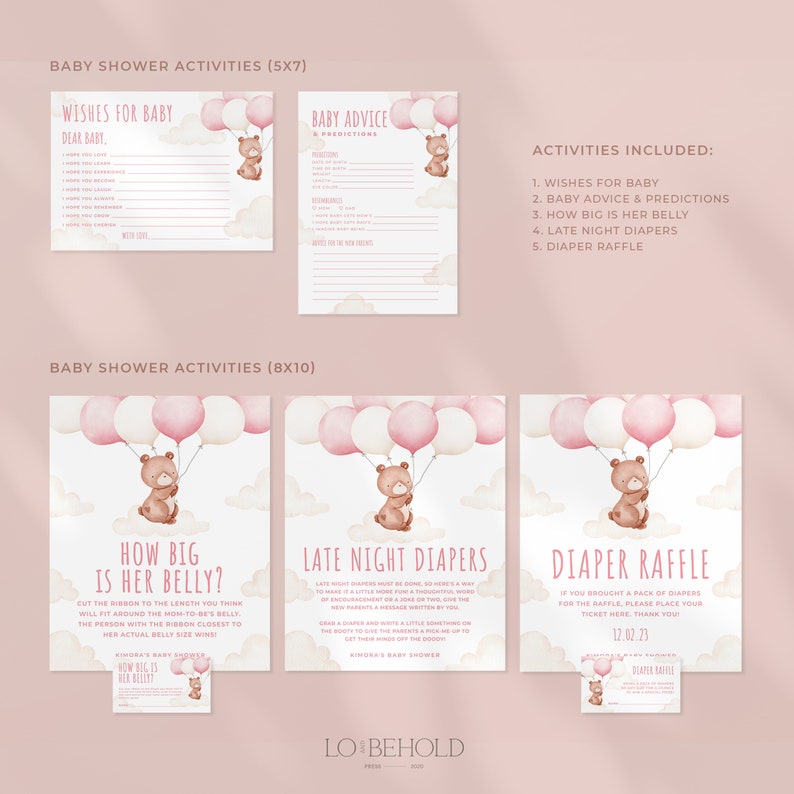 TEDDY 15 Baby Shower Games Bundle Template Pink Bear With - Etsy