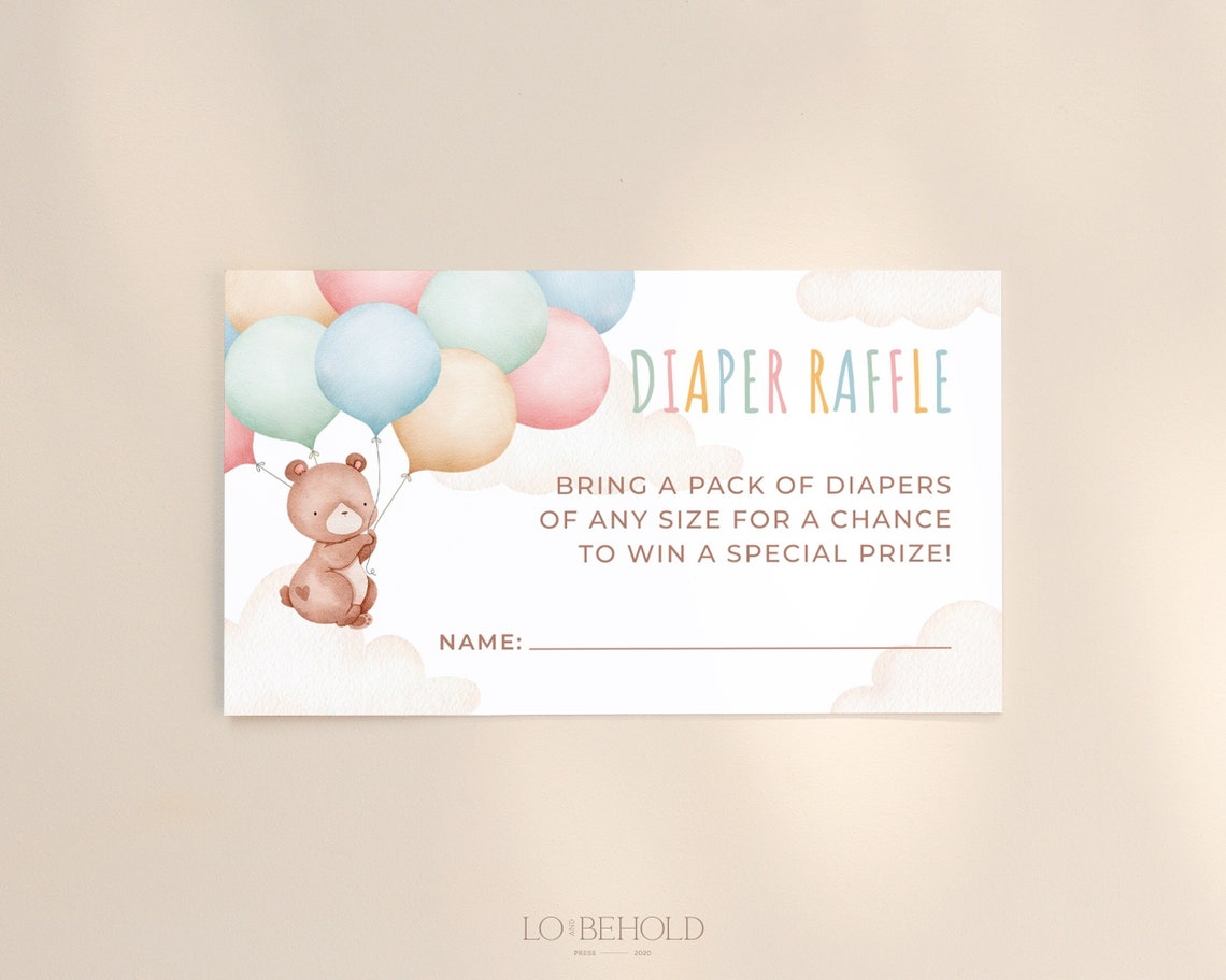 TEDDY Bear Diaper Raffle Ticket Baby Shower Template | Etsy