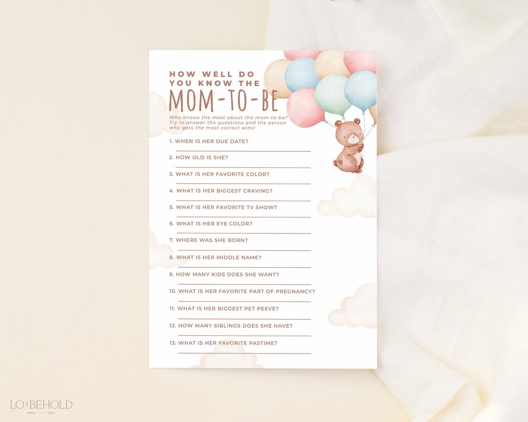 TEDDY | Who Knows Mommy Best Baby Shower Game Editable Template Teddy ...