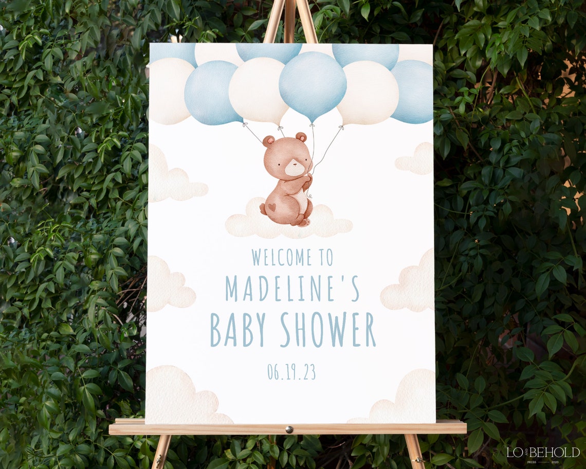 TEDDY Blue Bear Baby Shower Welcome Sign Template Teddy Bear | Etsy